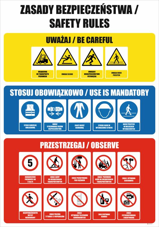TABLICA ZASADY BEZPIECZEŃSTWA / SAFETY RULES - Tablica BHP